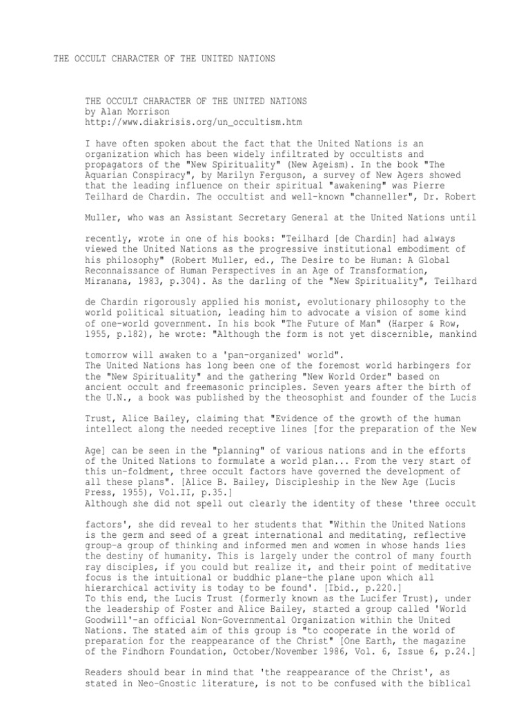 The Occult Character of The United Nations | PDF | New Age | Disciple ...