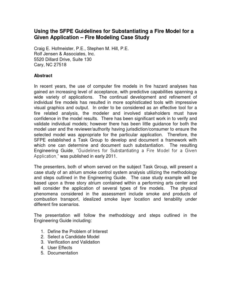 Using The SFPE Guidelines For Substantiating A Fire Model For A Given Application - Fire ...
