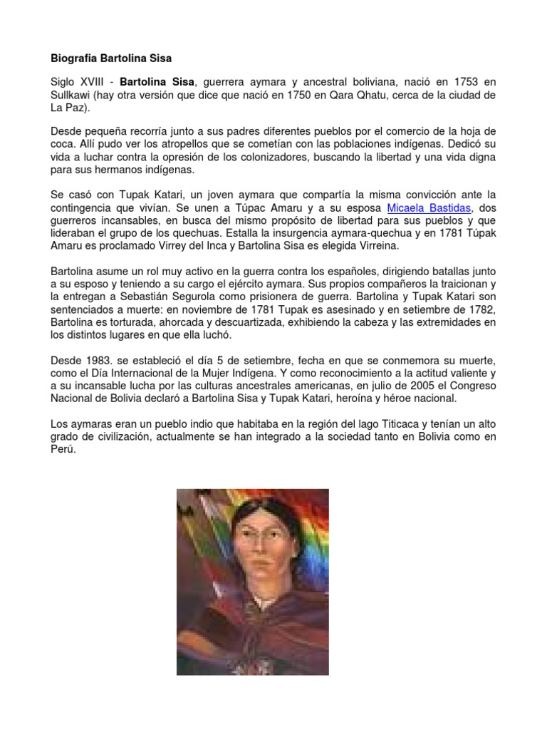 La Vida de Bartolina Sisa | PDF | Historia | Clásicos
