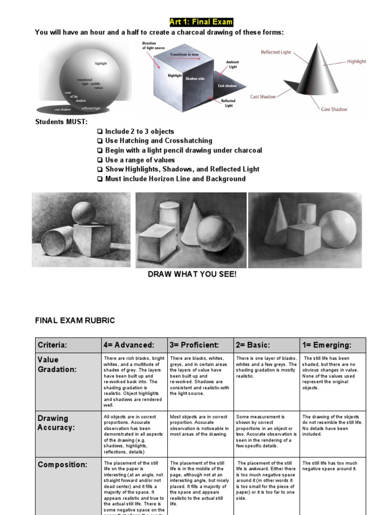 Art 1 Final Exam | PDF | Shadow | Drawing
