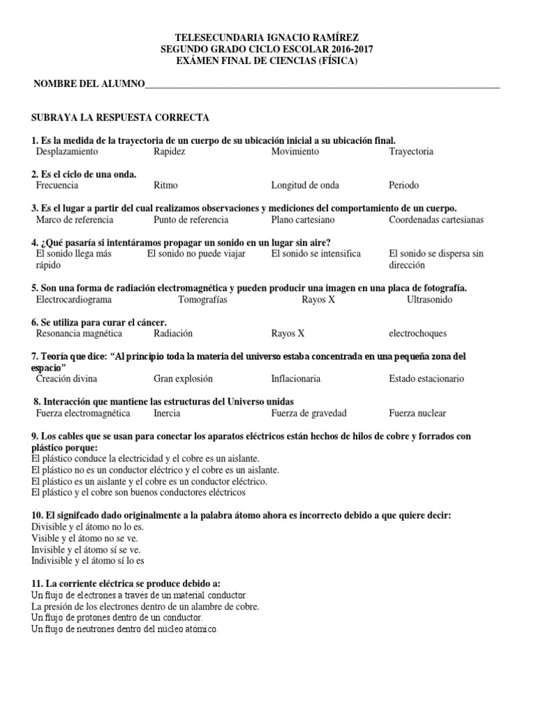 Exam Fis 2° Final | PDF | Electrón | Electricidad