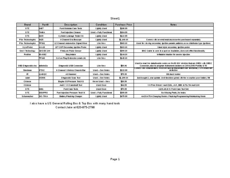 Sheet1: Brand Part # Description Condition Purchase Price Notes | PDF ...