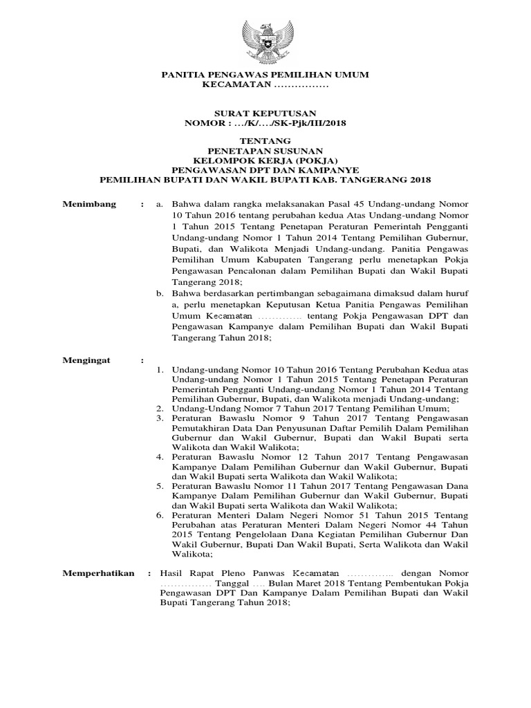 Contoh SK Pokja Kecamatan | PDF