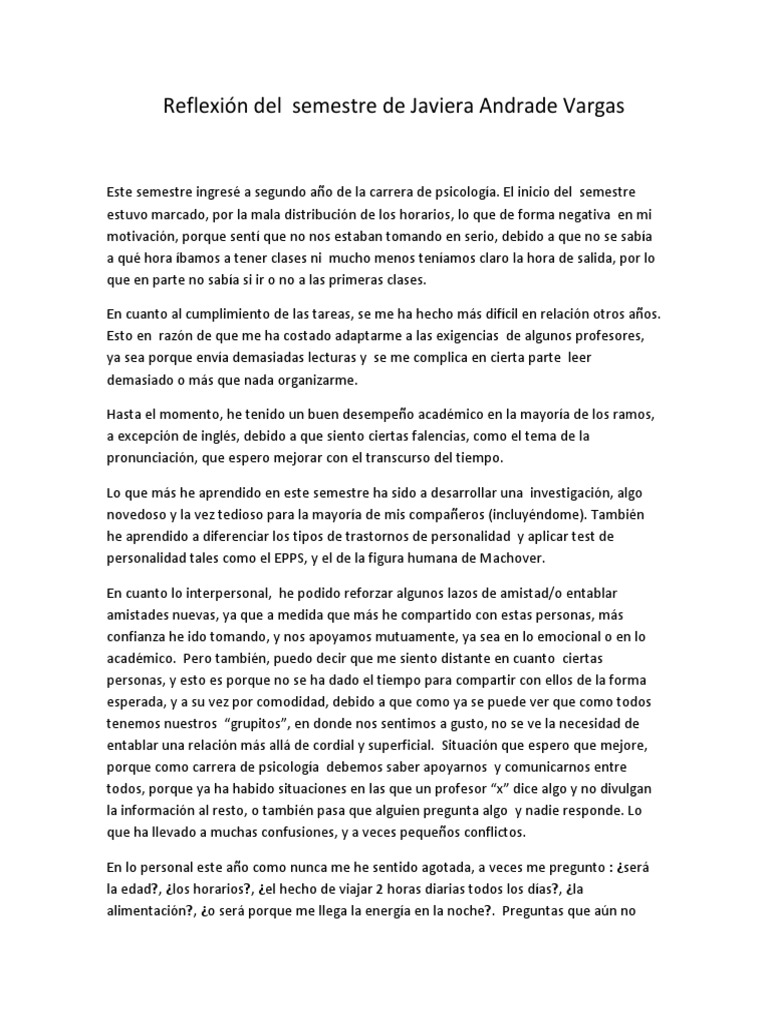 Reflexión Del Semestre | PDF | Las emociones | Vida