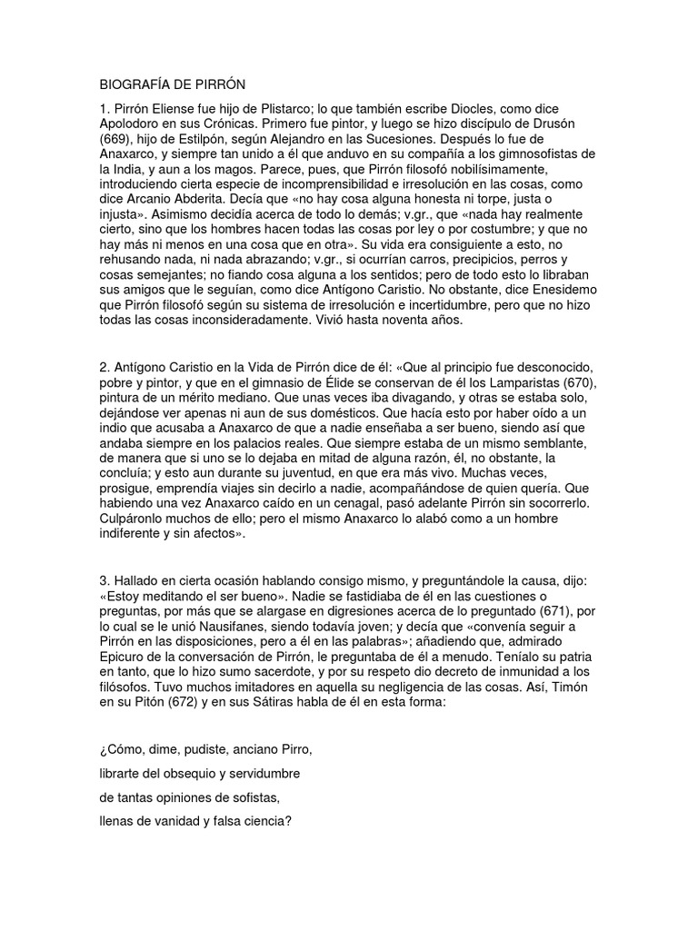 Biografía de Pirrón | PDF | Verdad | Razón