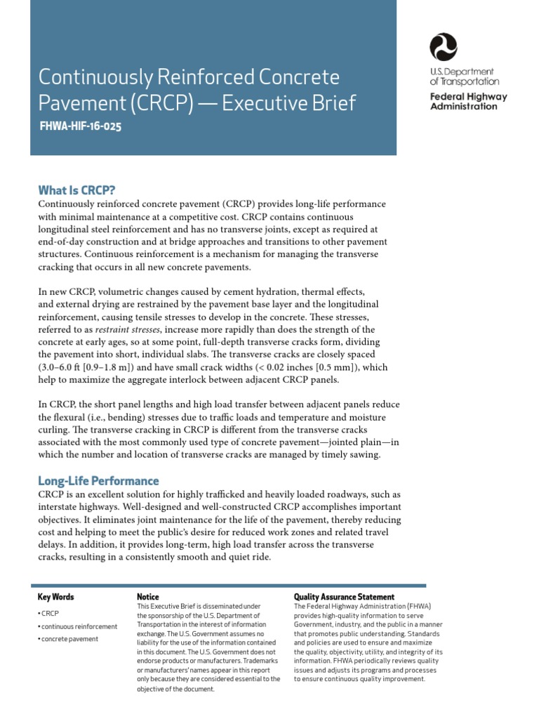 Continuously Reinforced Concrete Pavement (CRCP) - Executive Brief ...