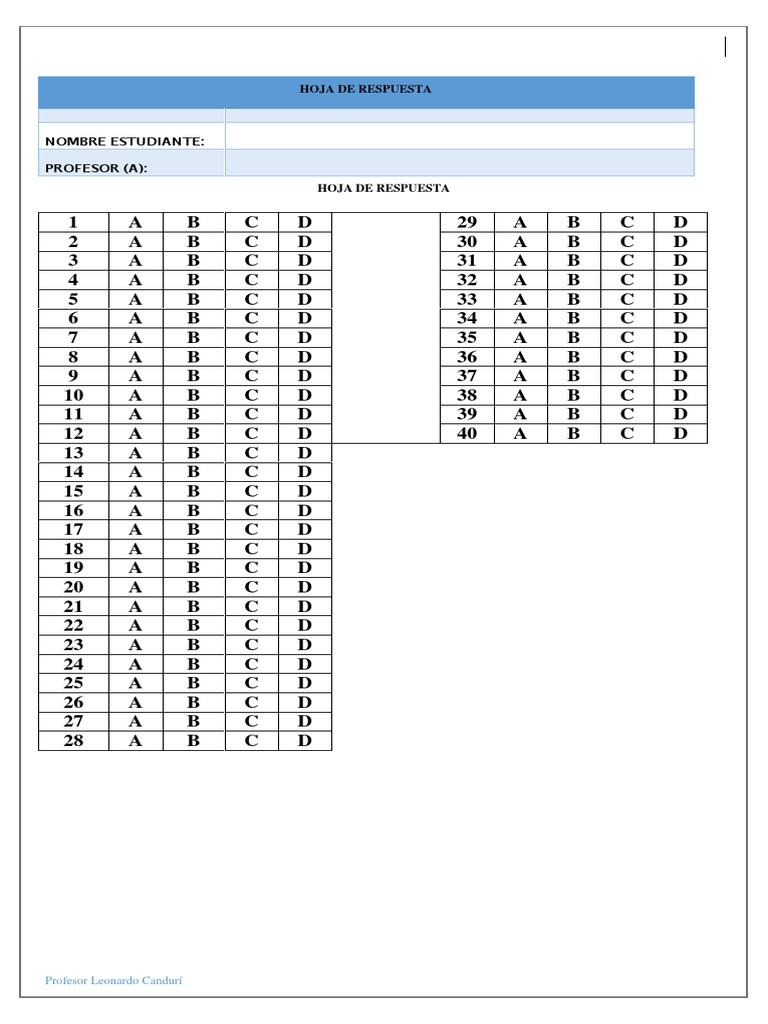 Hoja de Respuestas 40 Preguntas | PDF