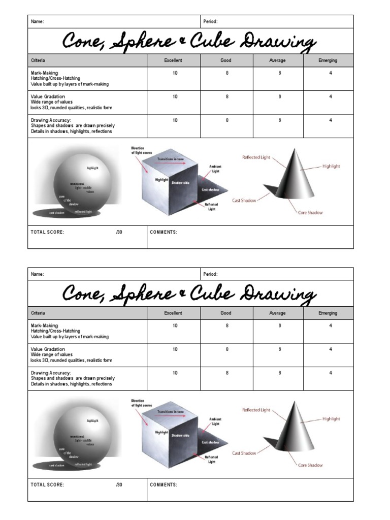 Cones Spheres Cubes Drawing Exercise Rubric | PDF