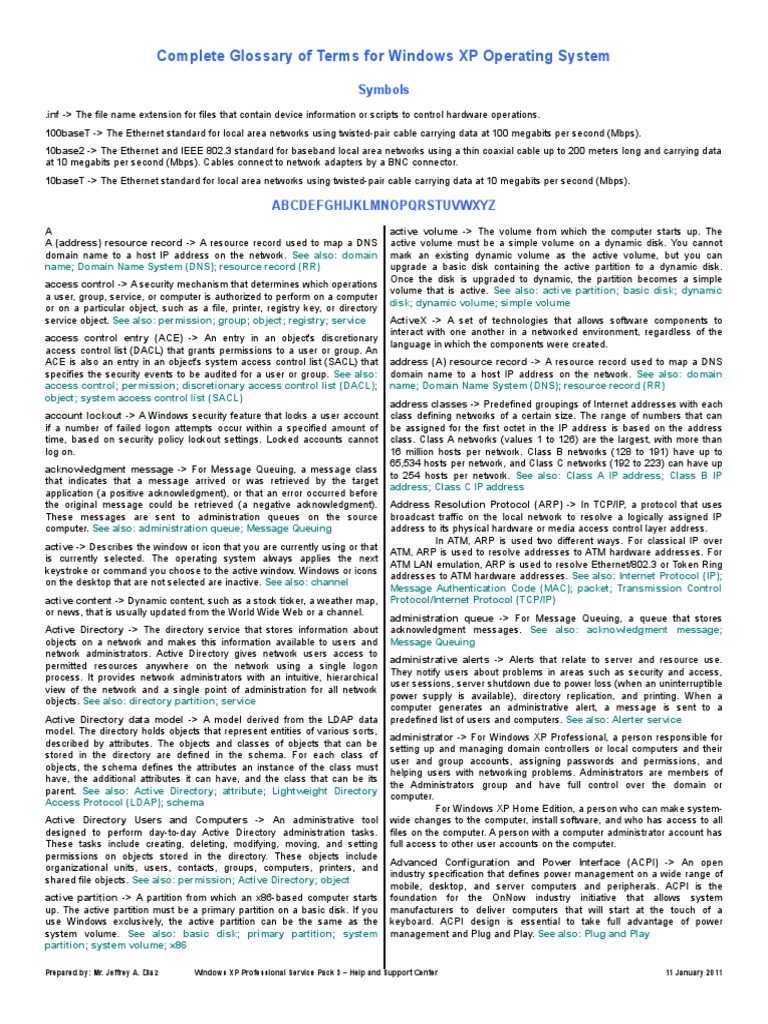 Complete Glossary of Terms For Windows XP Operating System | PDF ...
