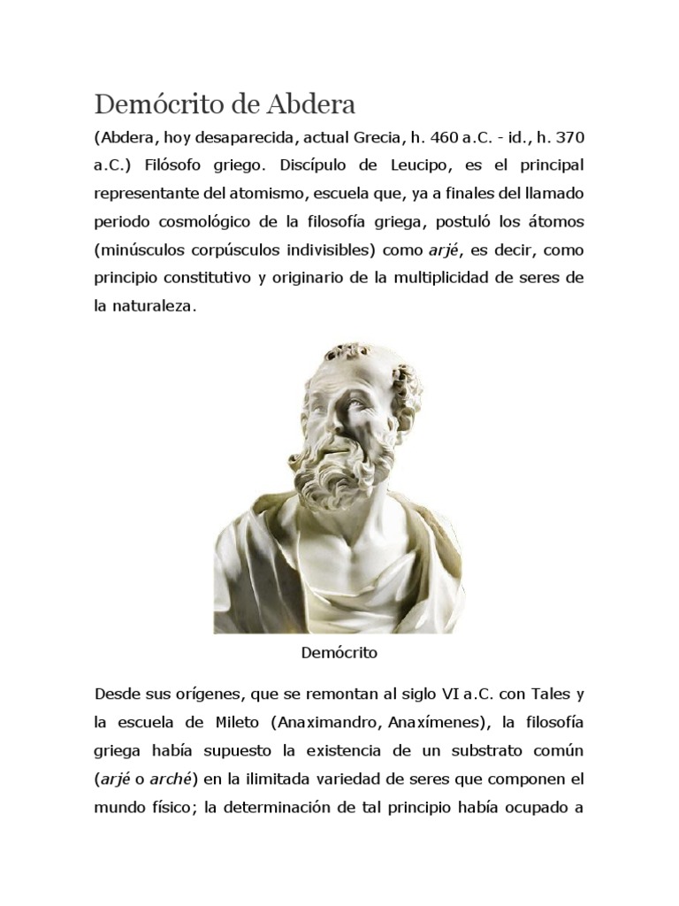 Demócrito de Abdera | PDF | Filosofía griega antigua | Metafísica