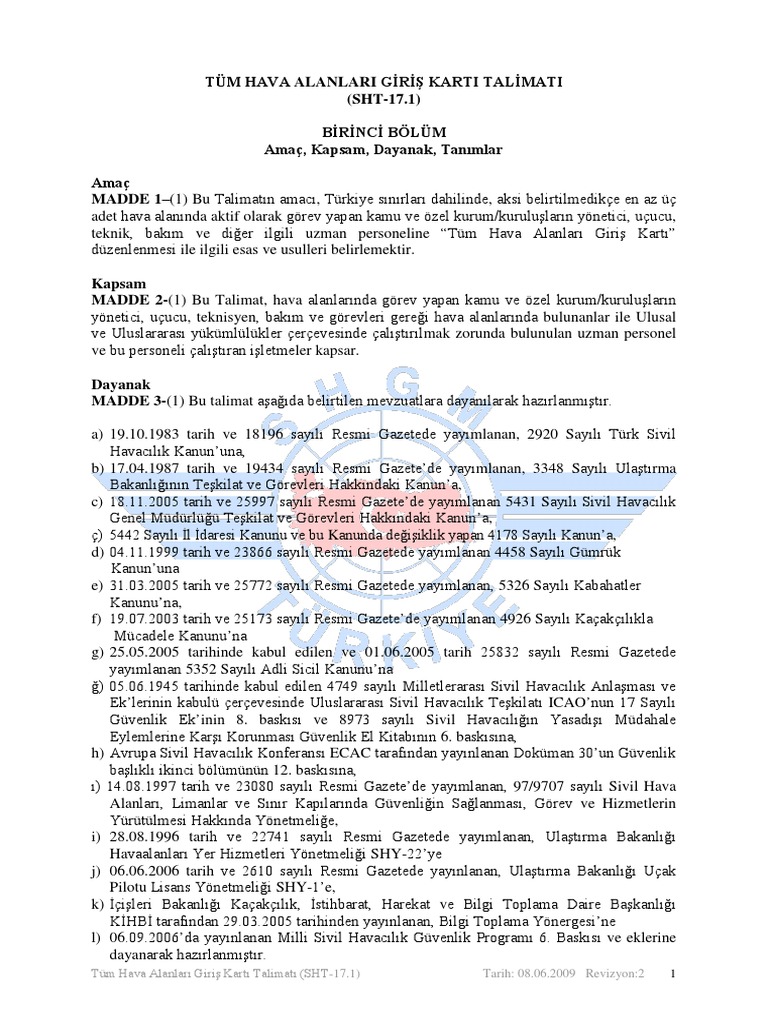 Tum Hava Meydanlari Giris Karti Talimati (SHT-17.1) - R2 PDF | PDF