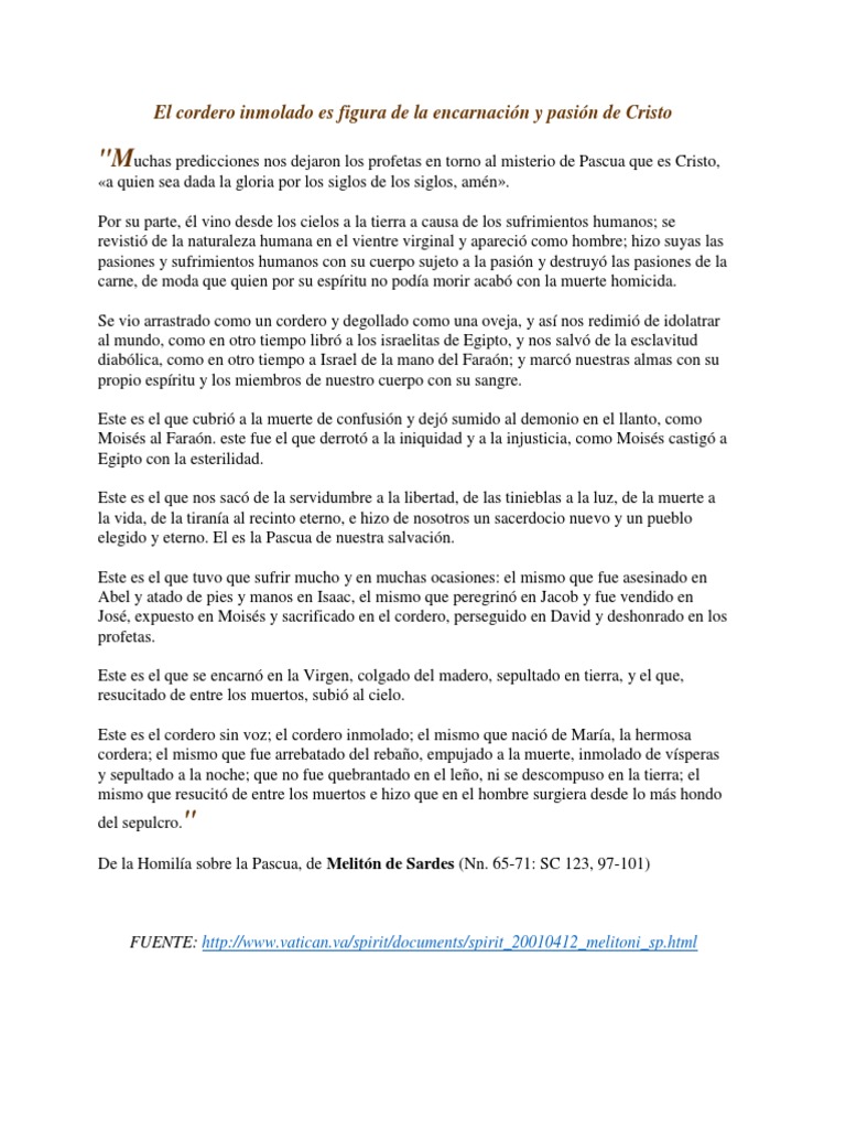 El Cordero Inmolado Es Figura de La Encarnación y Pasión de Cristo ...