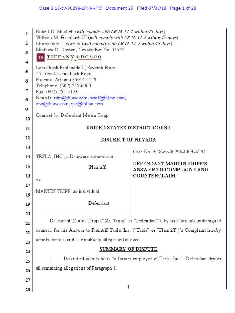 Tripp Vs Tesla | PDF | Complaint | Damages