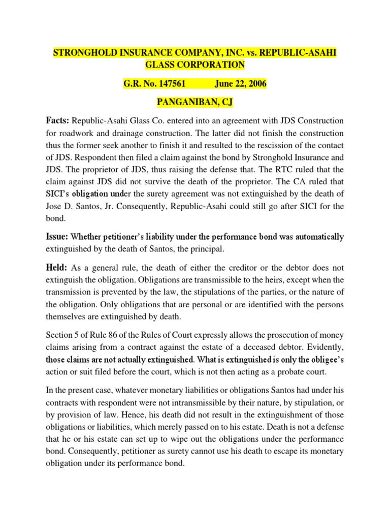 Stronghold Insurance vs. Republic-Asahi Case | PDF | Business Law ...