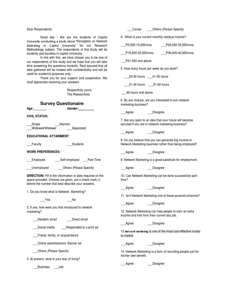 Network Marketing Perception Survey | PDF | Multi Level Marketing ...