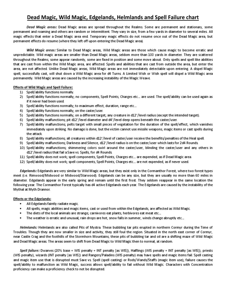 Magic Failure Chart 1pg | PDF | Fantasy | Leisure