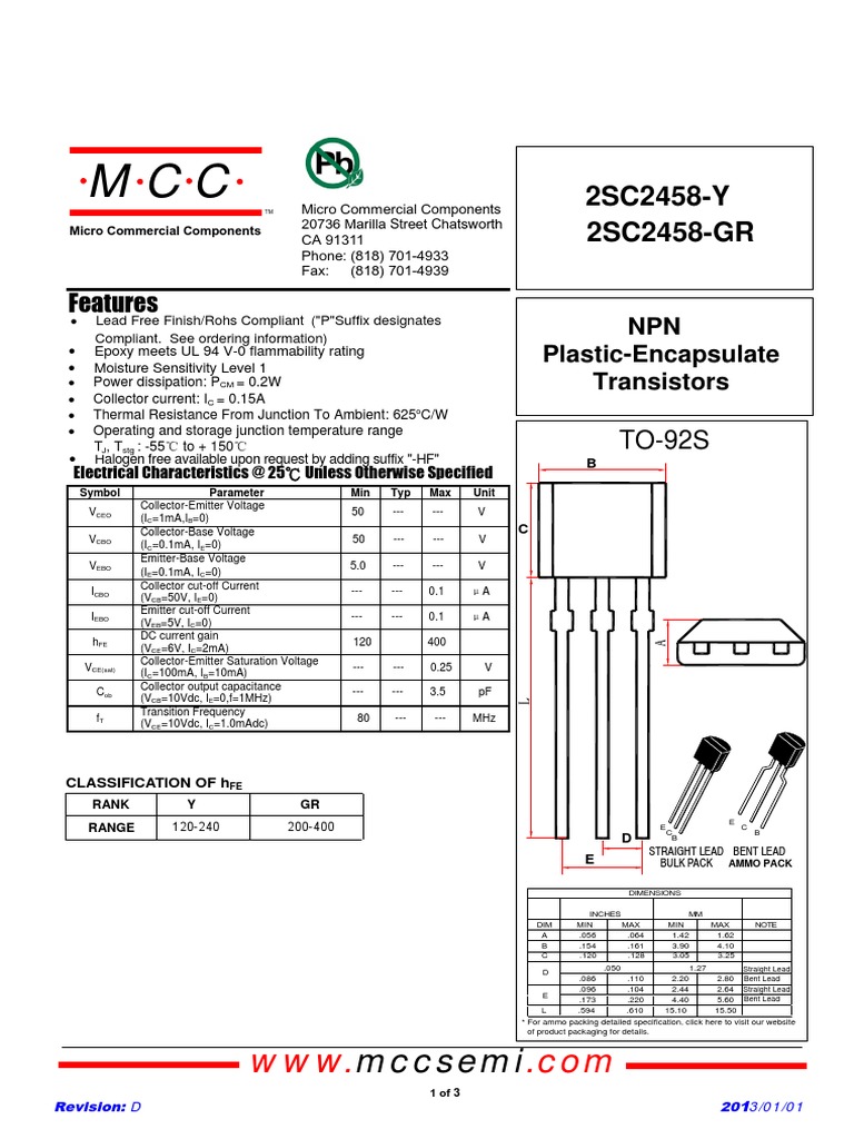 2SC2458 GR | PDF | Bipolar Junction Transistor | Electricity