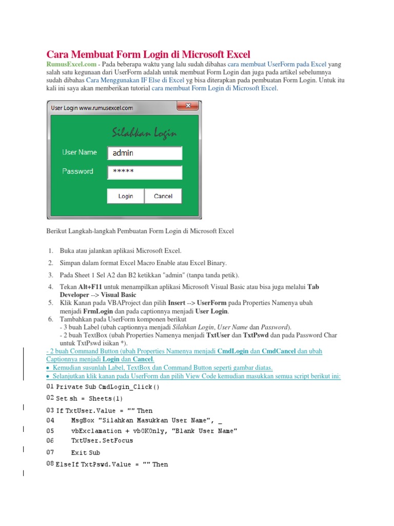 Tutorial Form Login di Excel VBA | PDF