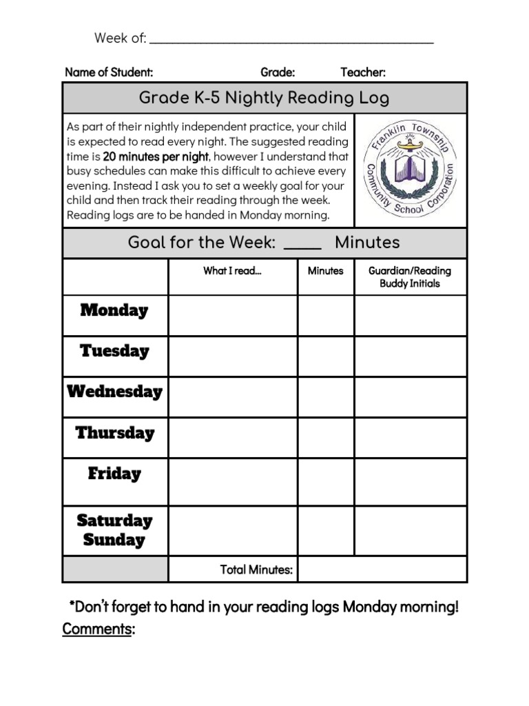 FTCSC k-5 Reading Log | PDF