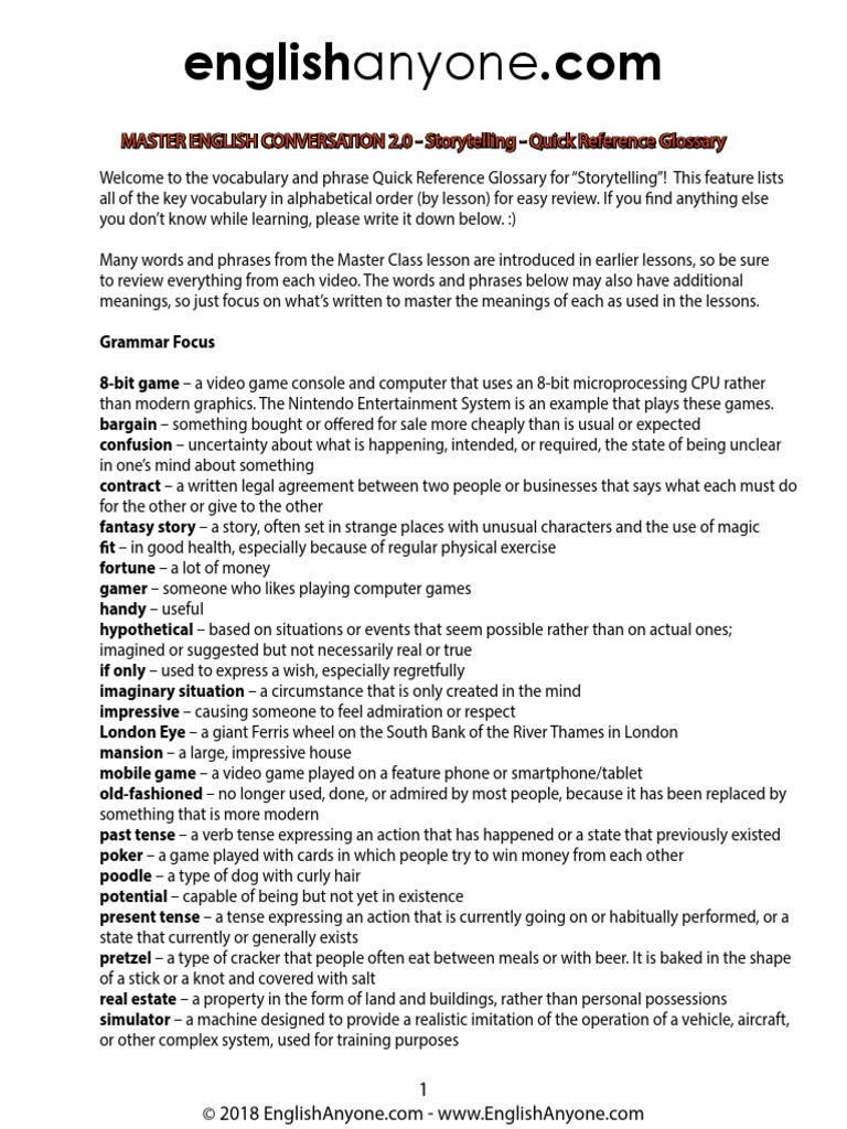 MASTER ENGLISH CONVERSATION 2.0 - Storytelling - Quick Reference ...