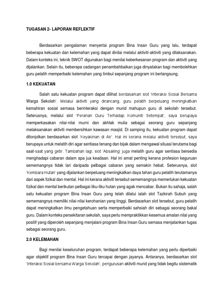 Laporan Reflektif Program Bina Insan Guru | PDF | Karier & Perkembangan