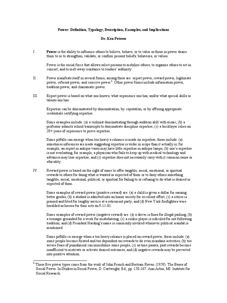 Power: Definition, Typology, Description, Examples, and Implications Dr ...
