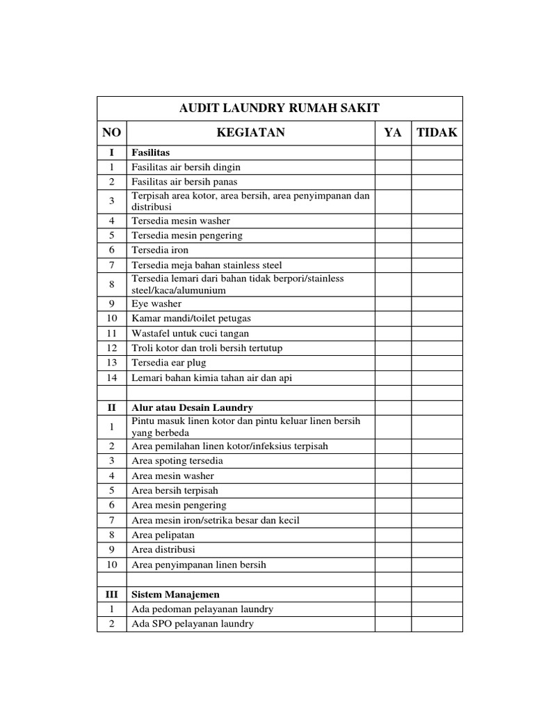 Audit Laundry Rumah Sakit | PDF