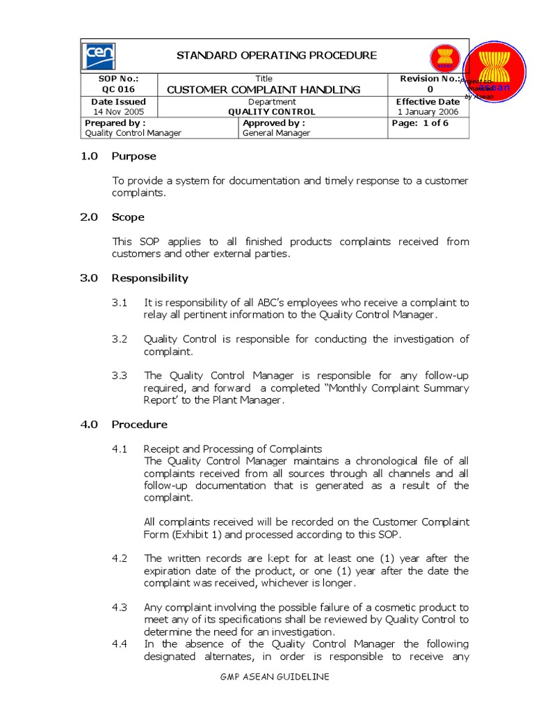 SOP of Customer Complaint | PDF | Complaint | Business