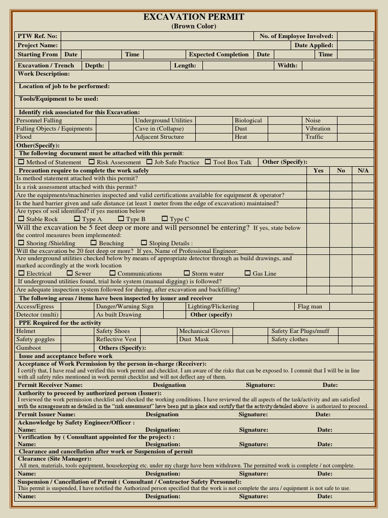 Excavation Permit Form | Download Free PDF | Excavation (Archaeology ...