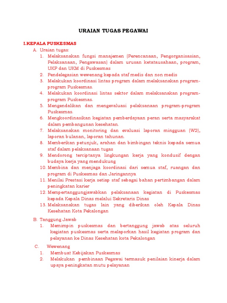 Uraian Tugas Pegawai | PDF