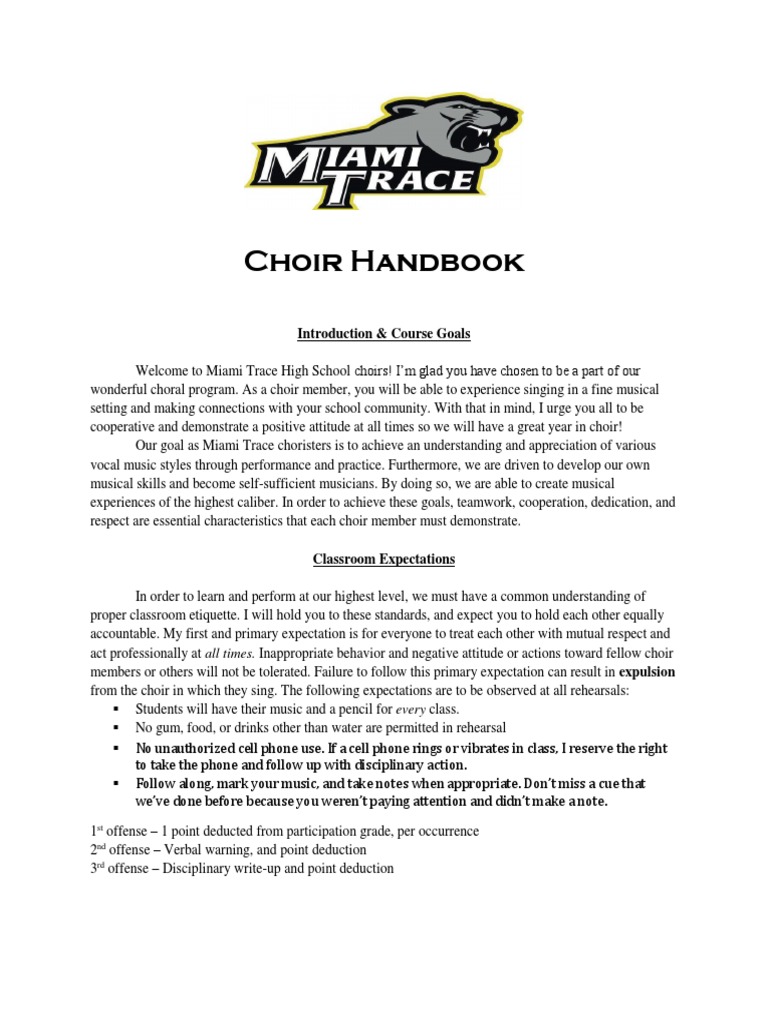 Miami Trace High School Choir Syllabus | PDF | Choir | Clothing