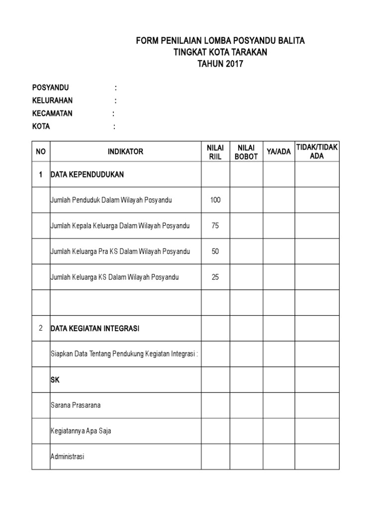 Penilaian Lomba Posyandu Balita 2018 | PDF