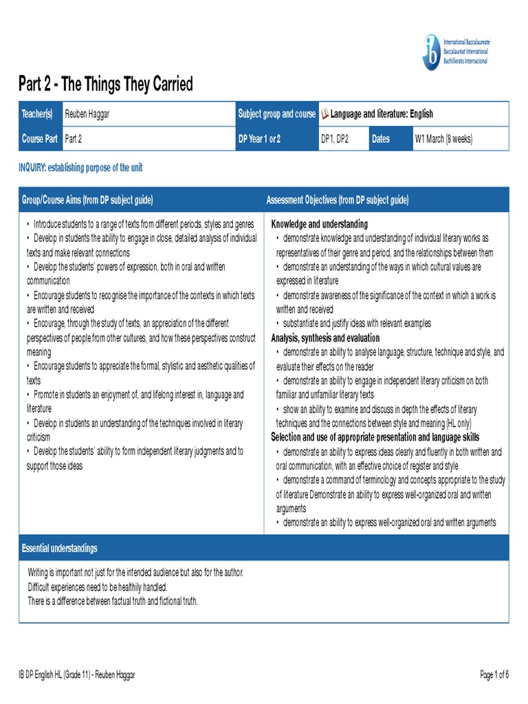 Part 2 - The Things They Carried | PDF | Educational Assessment | Lecture