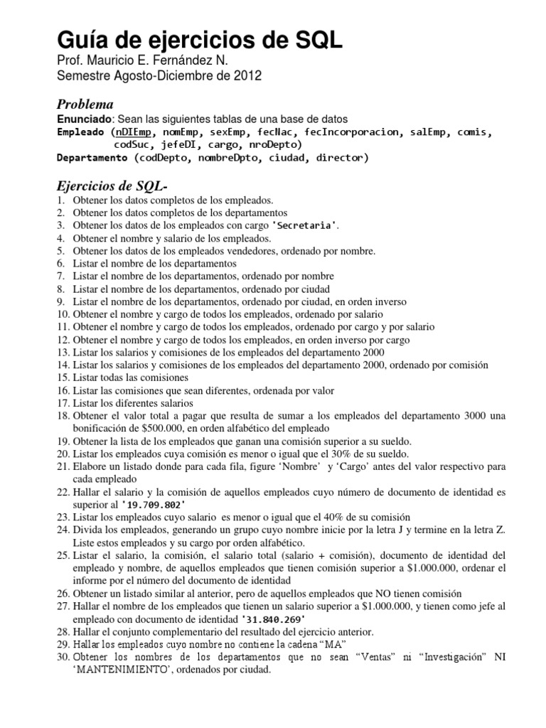 Ejercicios SQL para Empleados y Departamentos | PDF | Salario | SQL
