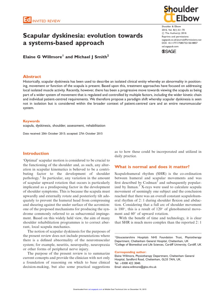 Scapular Dyskinesia: A Systems Approach | PDF | Shoulder | Joints