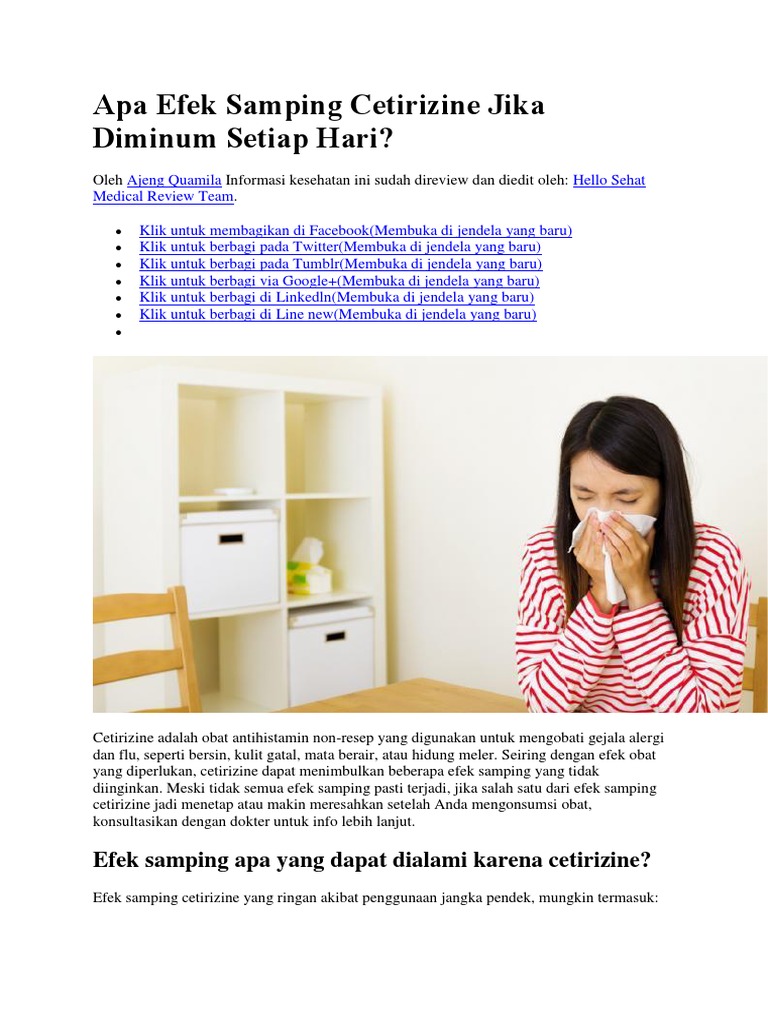 Apa Efek Samping Cetirizine Jika Diminum Setiap Hari | PDF