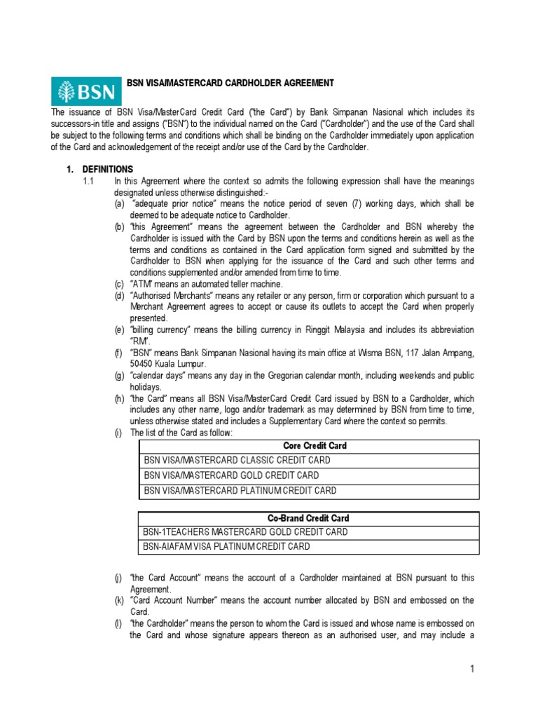 BSN Visa/MasterCard Cardholder Agreement | PDF | Debits And Credits ...