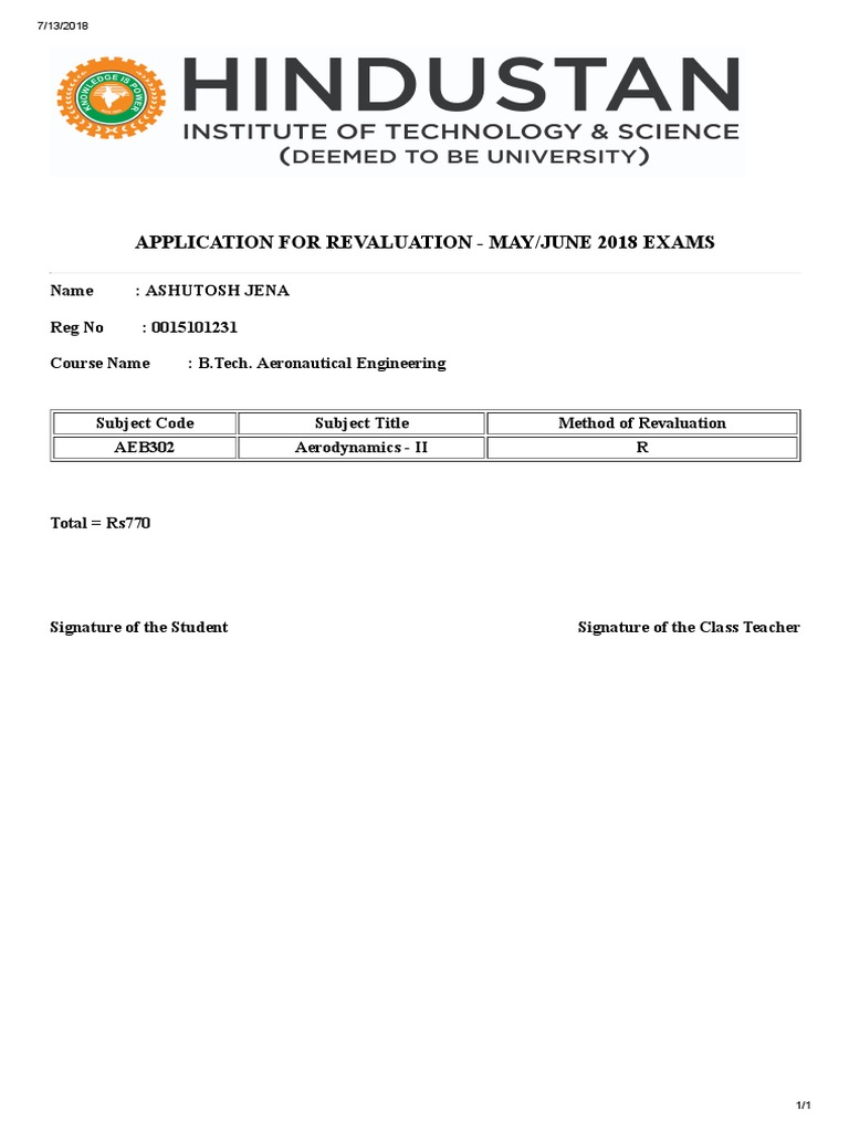 Application For Revaluation - May/June 2018 Exams | PDF