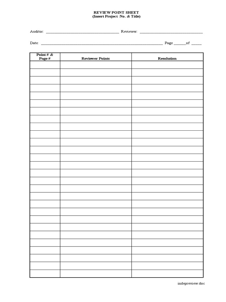 Project Review Point Sheet Template | PDF | Business