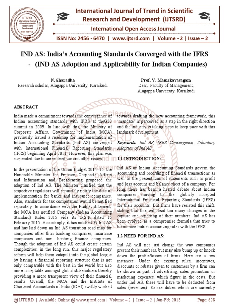 IND AS: India's Accounting Standards Converged With The IFRS - (IND AS ...