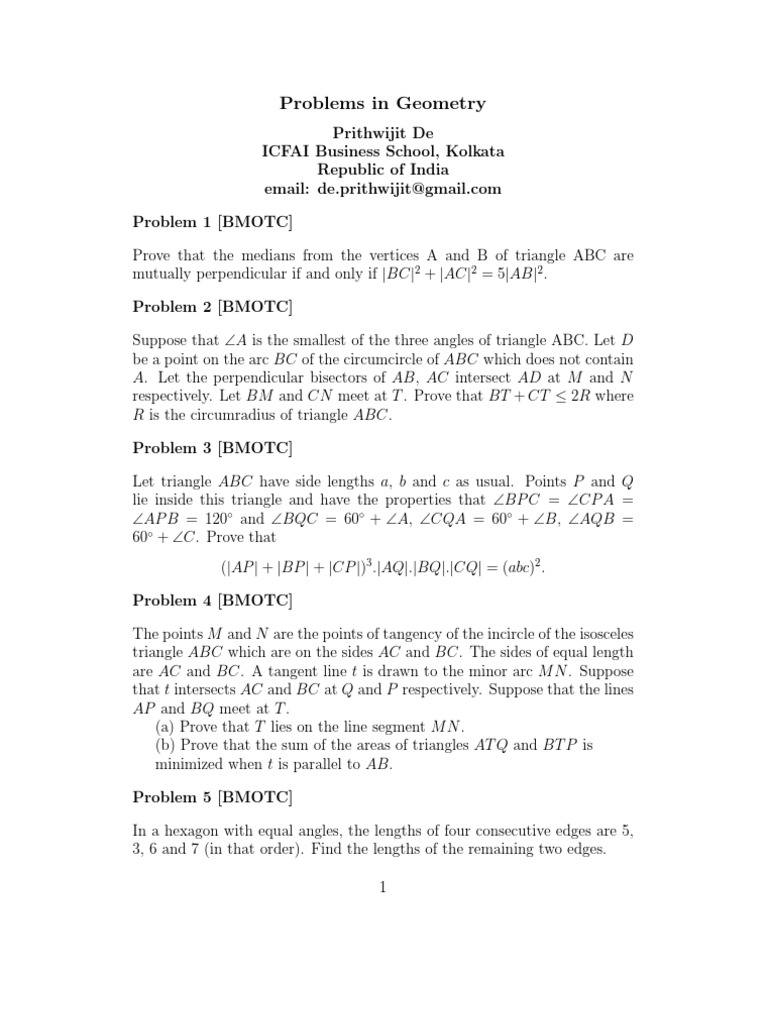 GEOMETRY PROBLEMS | PDF | Triangle | Circle