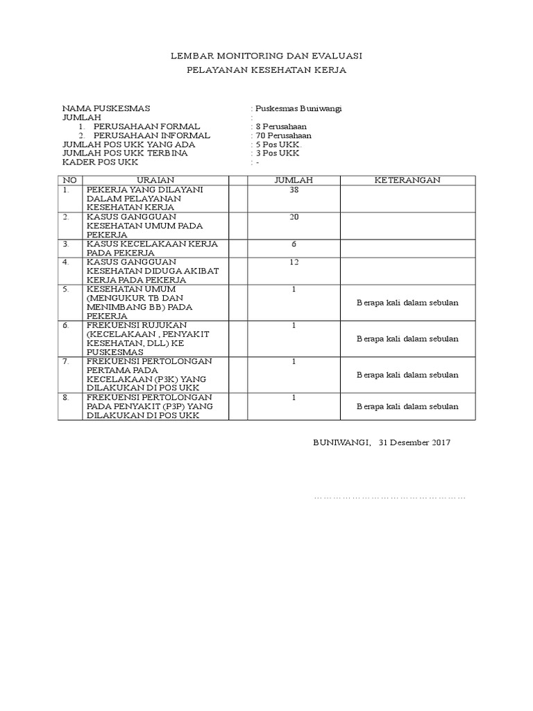 Lembar Monitoring Dan Evaluasi Ukk Bulan Desember 2017 | PDF