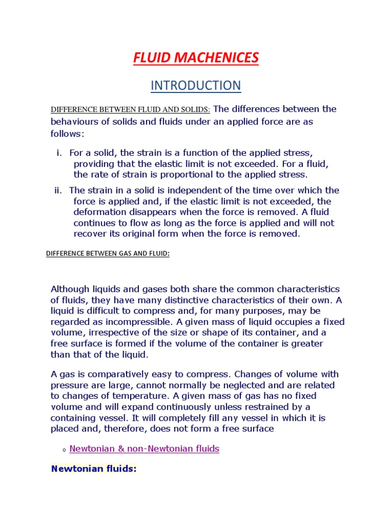 Fluid Mechanics Basics 1 | PDF | Viscosity | Shear Stress