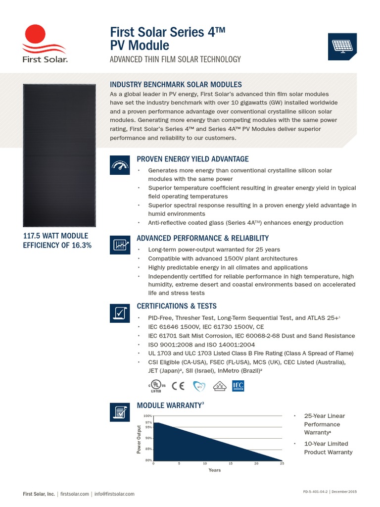 First Solar Series 4™ PV Module: Advanced Thin Film Solar Technology ...
