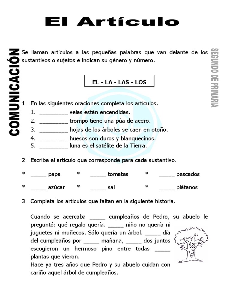 Ficha de El Articulo para Segundo de Primaria