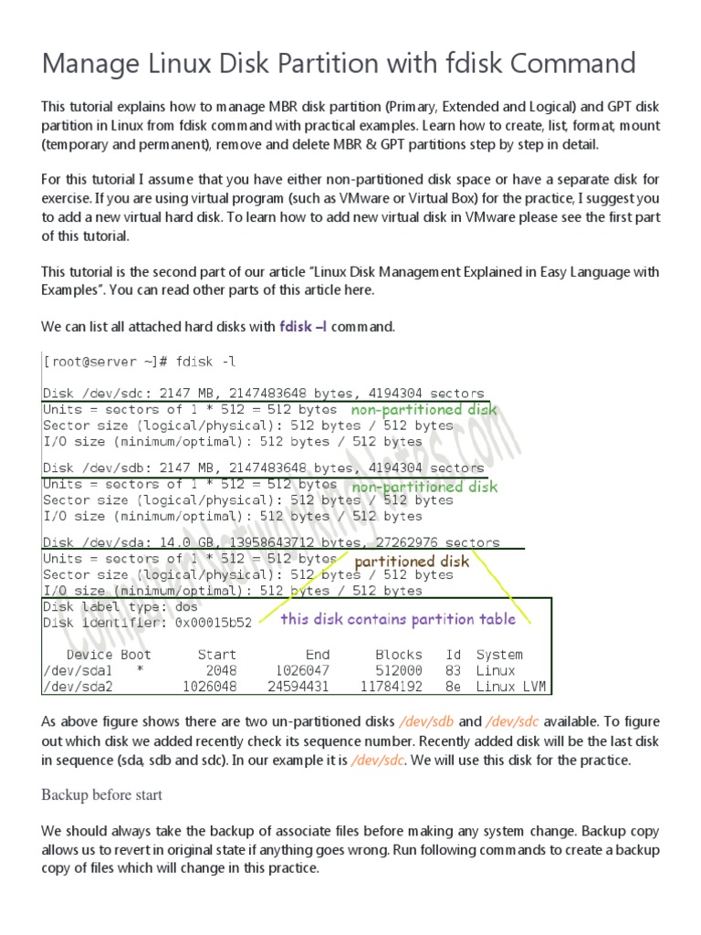 Manage Linux Disk Partition With Fdisk Command | PDF | File System | Computer File