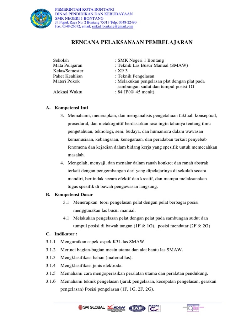 RPP Tefa Teknik Pengelasan Pendampingan 2017 | PDF | Teknologi & Rekayasa