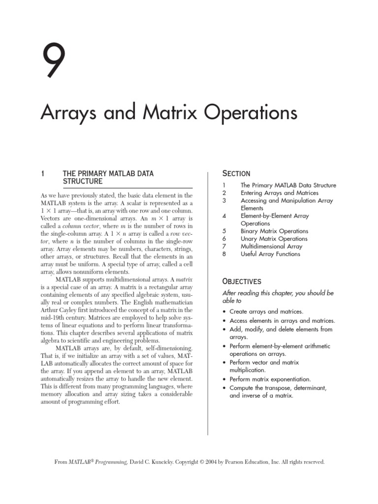 Matlab Matrix Operations Pdf Matrix Mathematics Array Data Structure