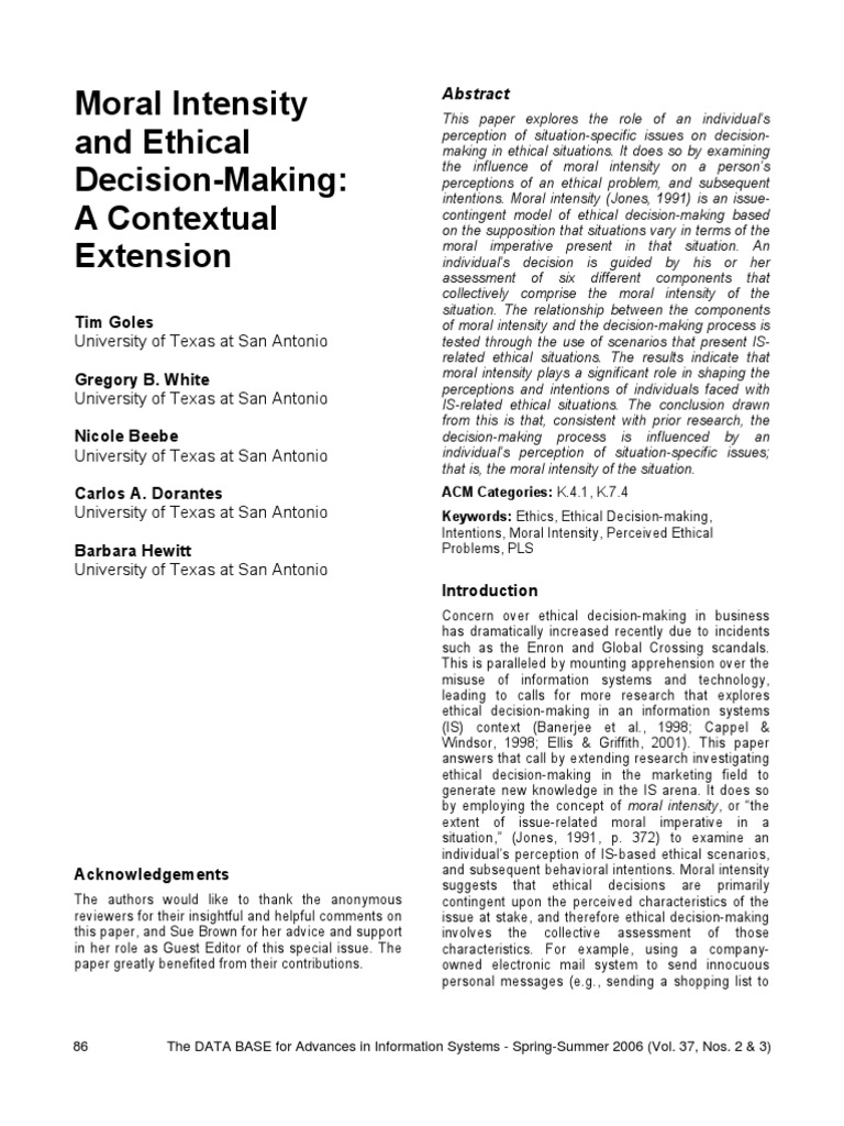 Moral Intensity and Ethical Decision-Making in IS Contexts | PDF ...