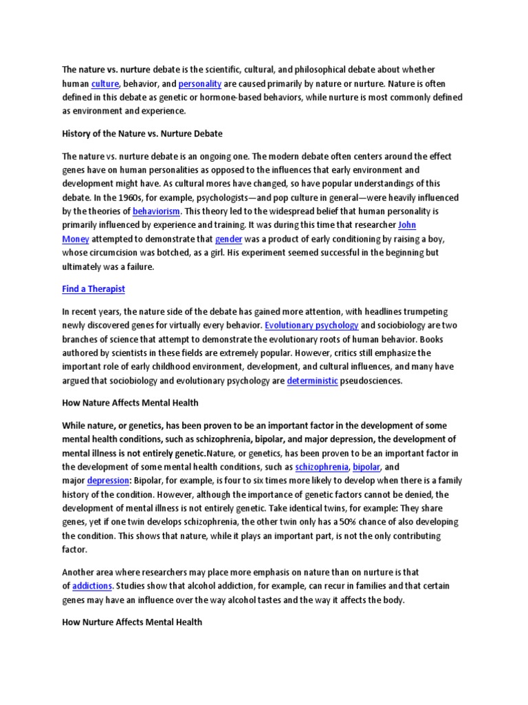 The Nature Vs Nurture | PDF | Nature Versus Nurture | Heredity
